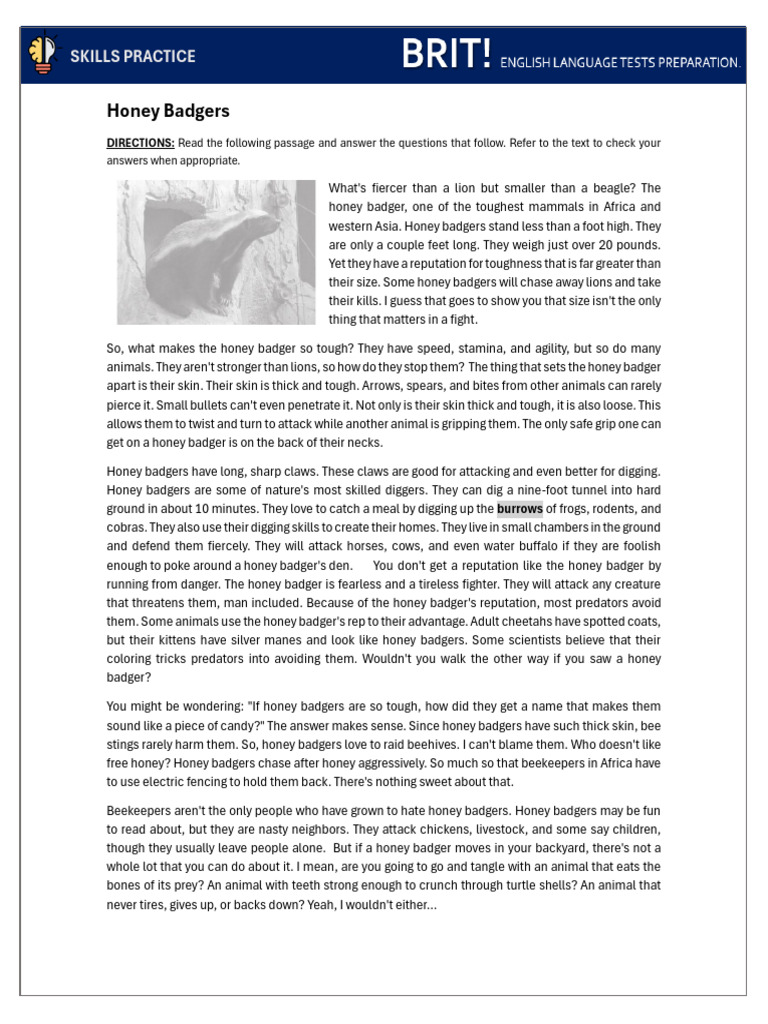 HONEY BADGERS --READING | PDF