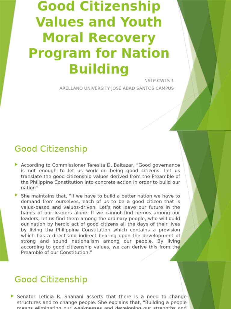 Good Citizenship Values and Youth Moral Recovery Program 1 | PDF ...