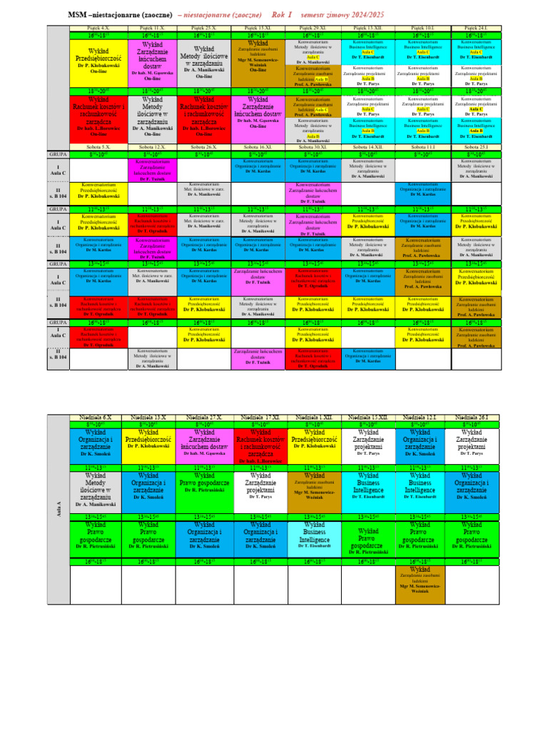 Studia Magisterskie Zarzadzanie Semestr Zimowy 2024 Uw Plan | PDF