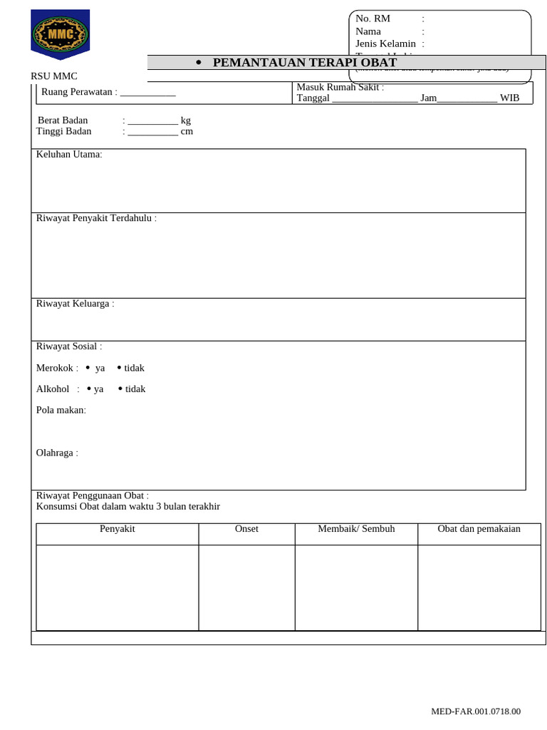 001-Formulir Pemantauan Terapi Obat | PDF | Kesehatan Holistik