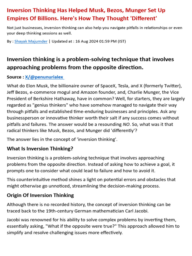 Inversion Thinking | PDF | Elon Musk