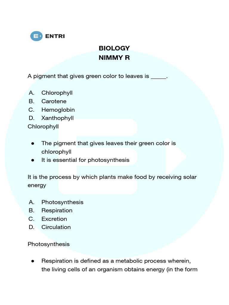 BIOLOGY | PDF | Adenosine Triphosphate | Blood