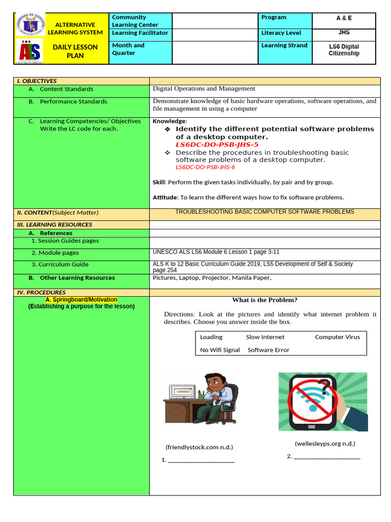 LS6 DLP-AE-JHS (Troubleshoot Basic Computer Software) | PDF | Learning ...