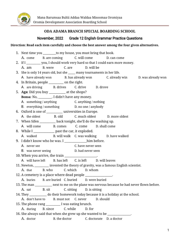 English Euee Diagnostic Test Grade 12 | PDF