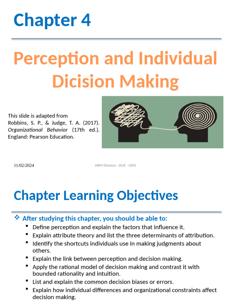 Chapter 4 Perception and Individual Decision Making | PDF | Perception ...