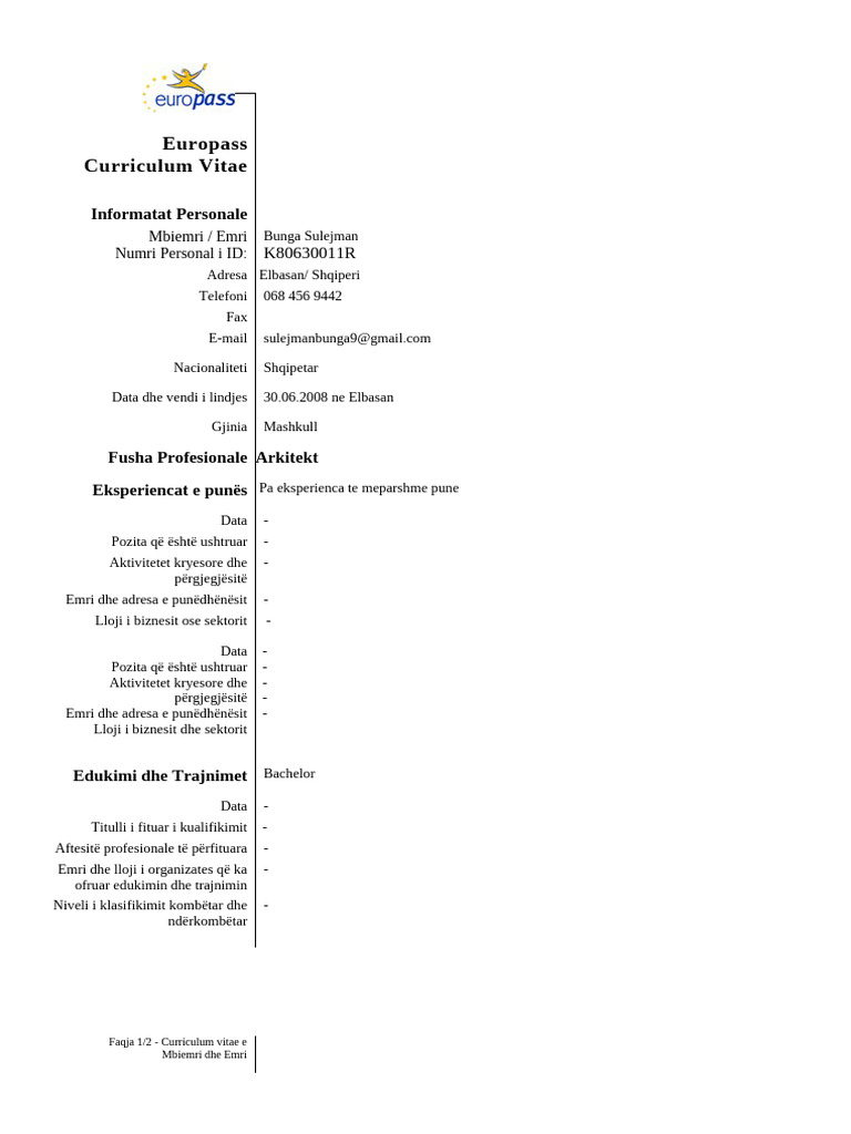CV Europas Shqip 1 | PDF