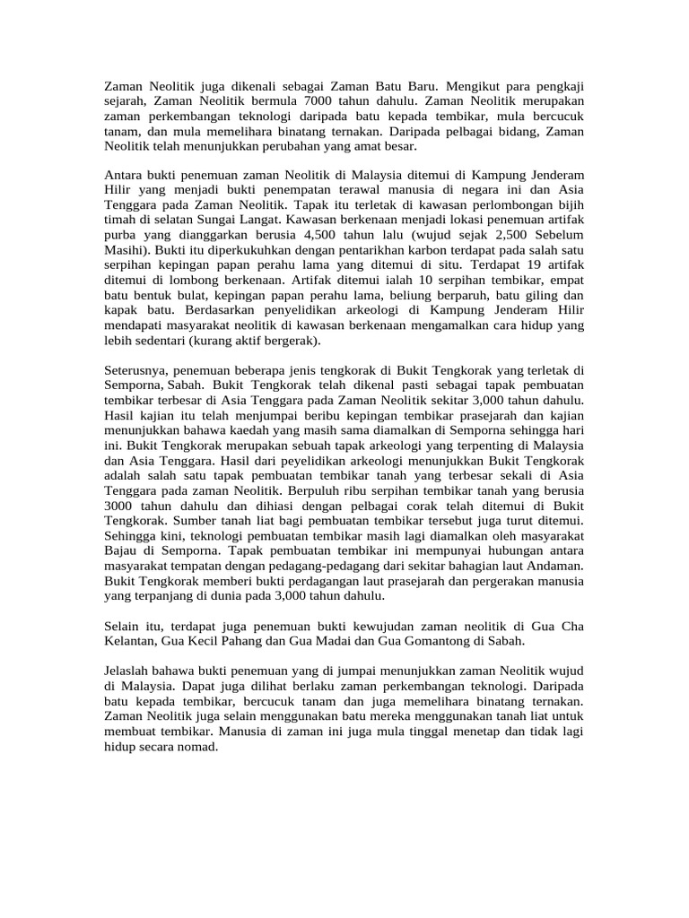 Penemuan Zaman Neolitik di Malaysia | PDF