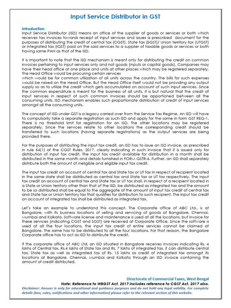 GST Input Service Distributor Guide | PDF | Value Added Tax | Taxes