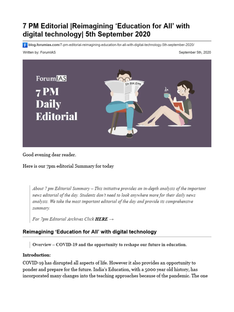 7 PM Editorial - Reimagining Education For All' With Digital Technology ...