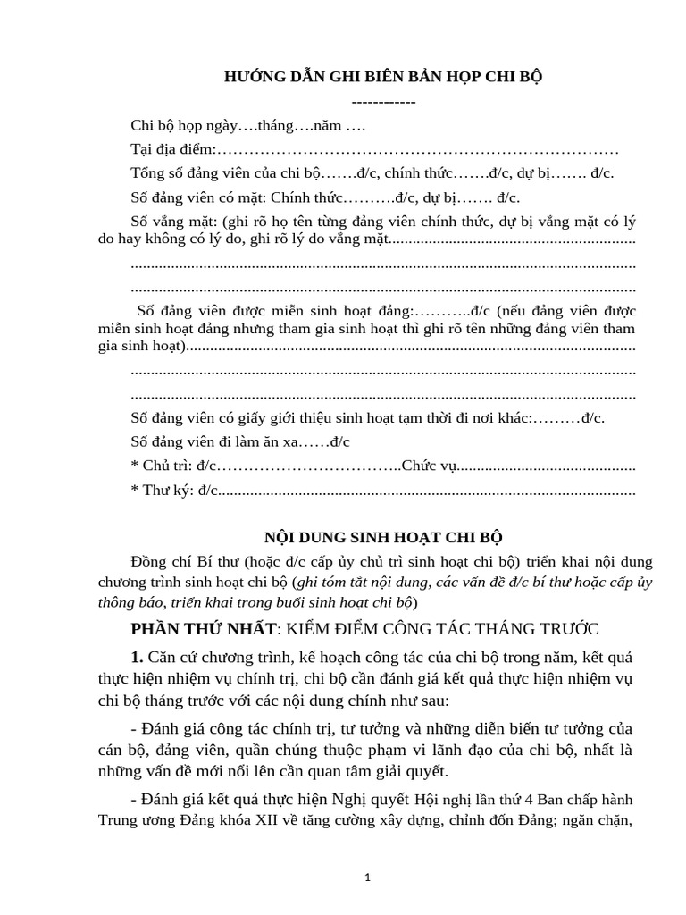 Mau Sinh Hoat Chi Bo | PDF