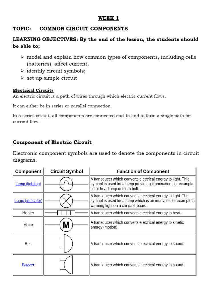 Yr 9 wk1 Common Circuit Components | PDF