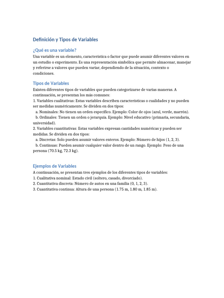 Definicion y Tipos de Variables | PDF | Crecimiento personal y ...