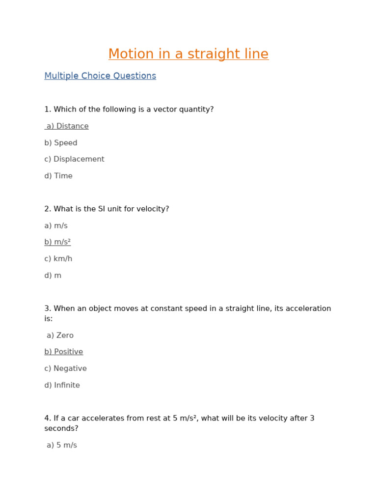 Motion in A Straight Line | PDF | Velocity | Acceleration