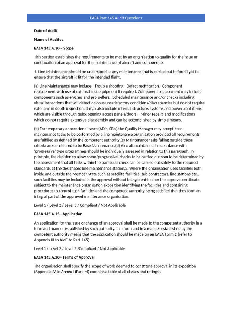 EASA Part 145 Maintenance Guide | PDF | Audit