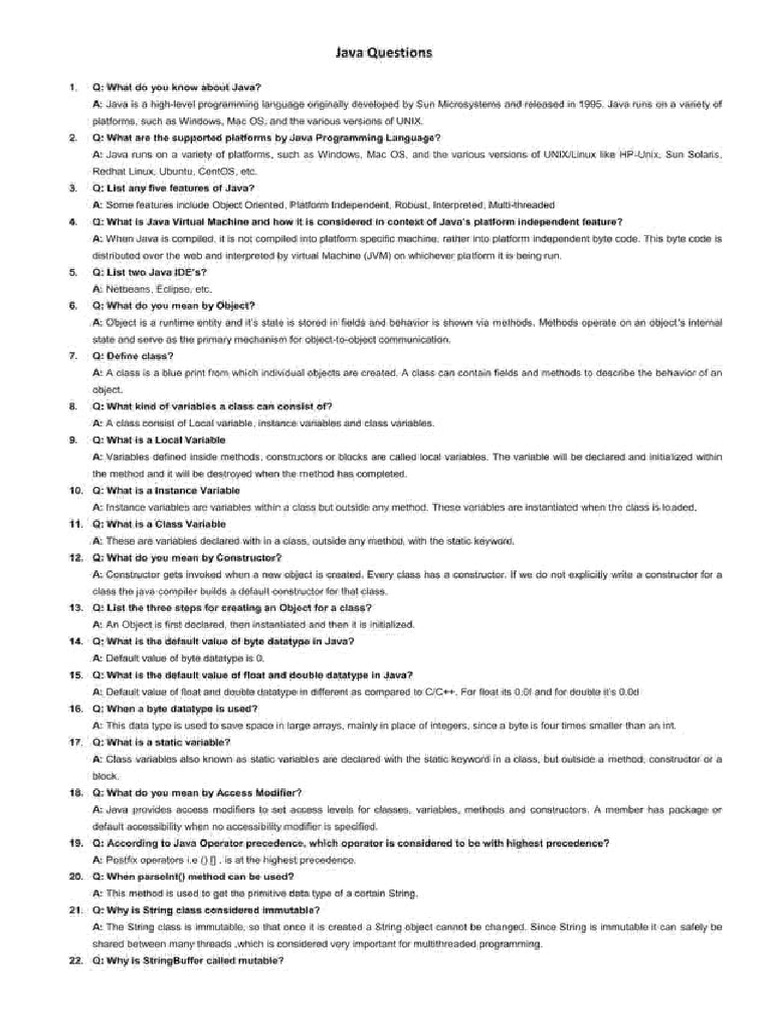Java Viva Questions | PDF