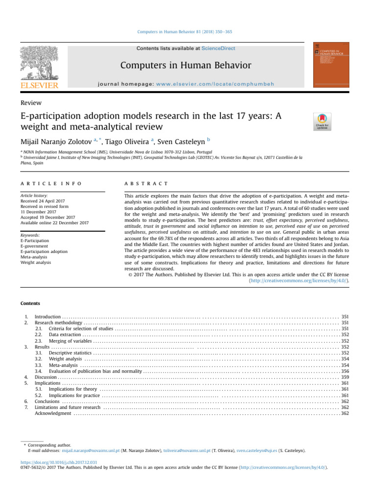 E-Participation Adoption Models Research in The Last 17 Years A Weight ...