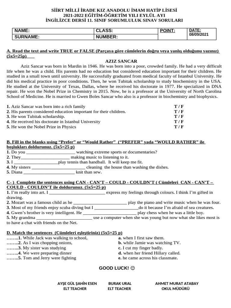 11th Grade English Exam Questions | PDF