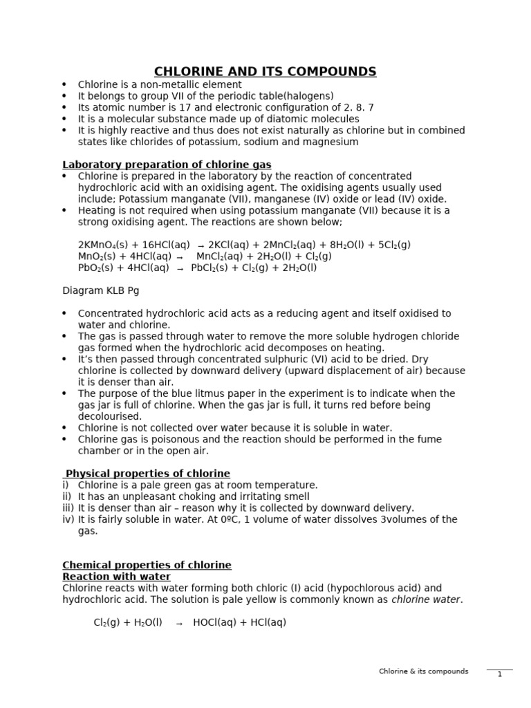 Chlorine: Properties and Compounds | PDF | Chlorine | Chloride