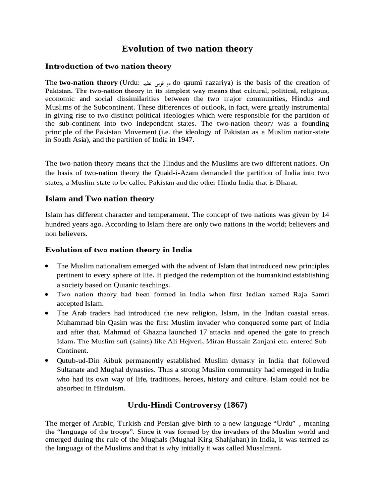 Evolution of the Two-Nation Theory | PDF | Two Nation Theory | Pakistan