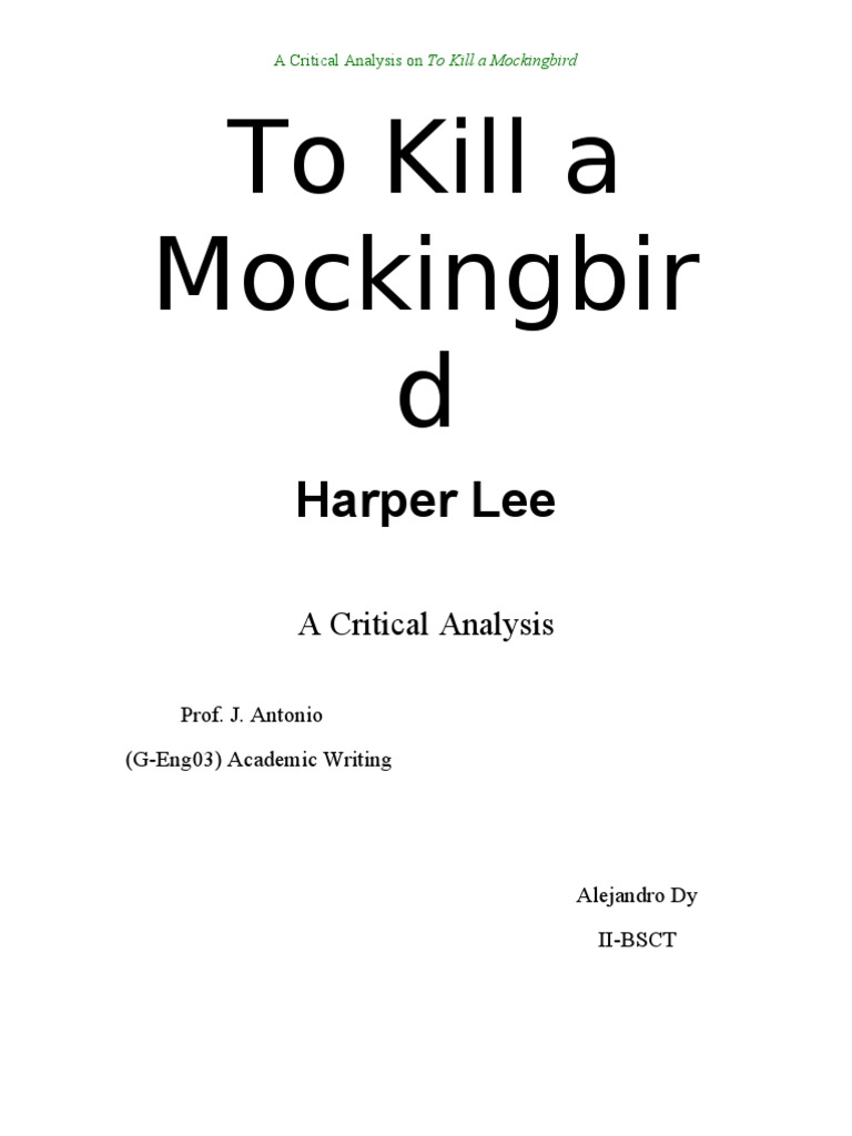 To Kill A Mockingbird (Critical Analysis) | PDF | To Kill A Mockingbird ...
