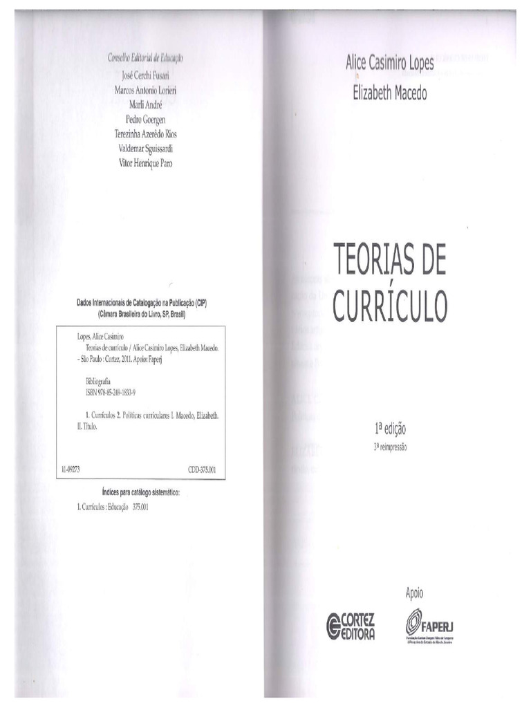 CONHECIMENTO Teorias de Currículo - Alice Lopes e Elizabeth Macedo | PDF