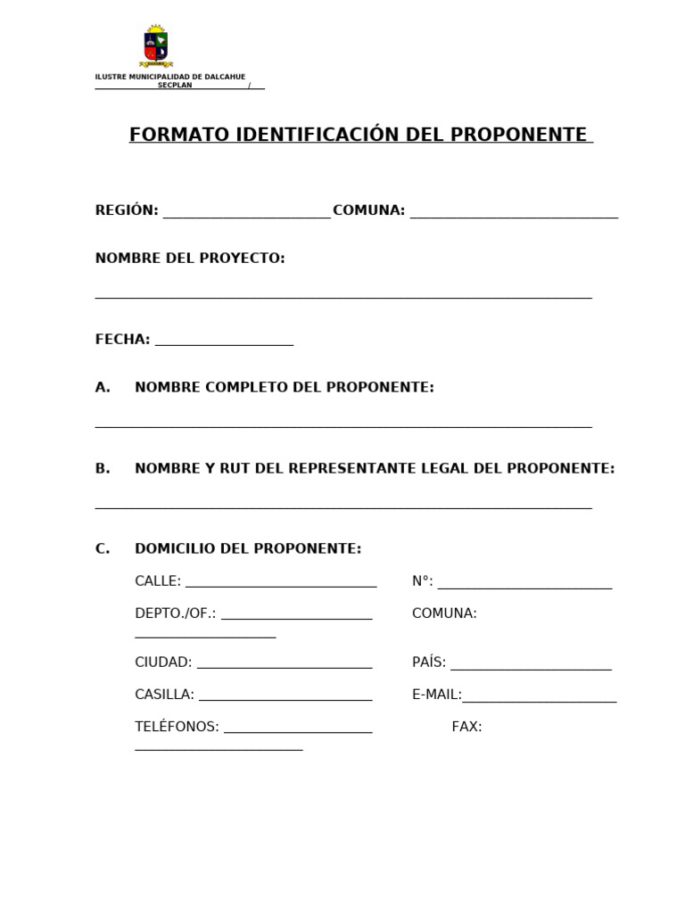 Formato Identificación Del Proponente | PDF