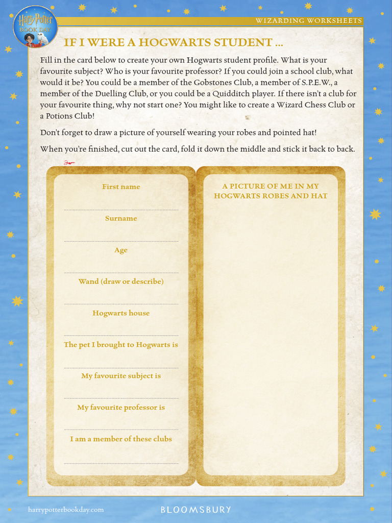 Hogwarts Student Profile Worksheet | PDF