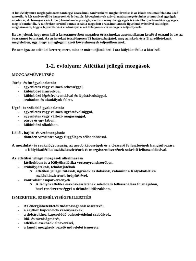 Követelmények 1-4. Oszt. Atlétika | PDF
