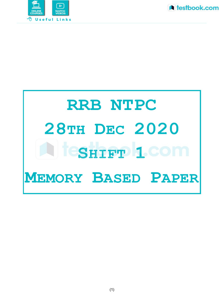 RRB NTPC 28 Dec 2020 Shift 1 Memory Based Paper Hindi 966471f9 | PDF