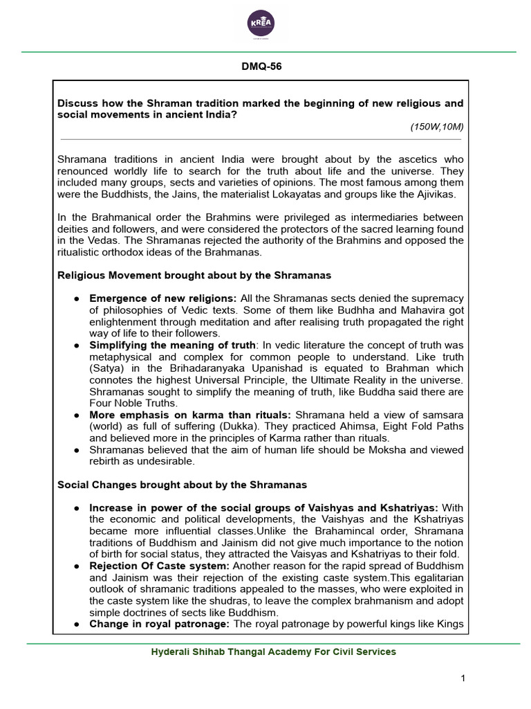 DMQ 56-Model Answer | PDF | Indian Philosophy | Indology