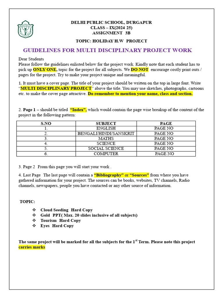 Class 9 Assignment 3B MDP-2024-25 | PDF | Eye | Tourism
