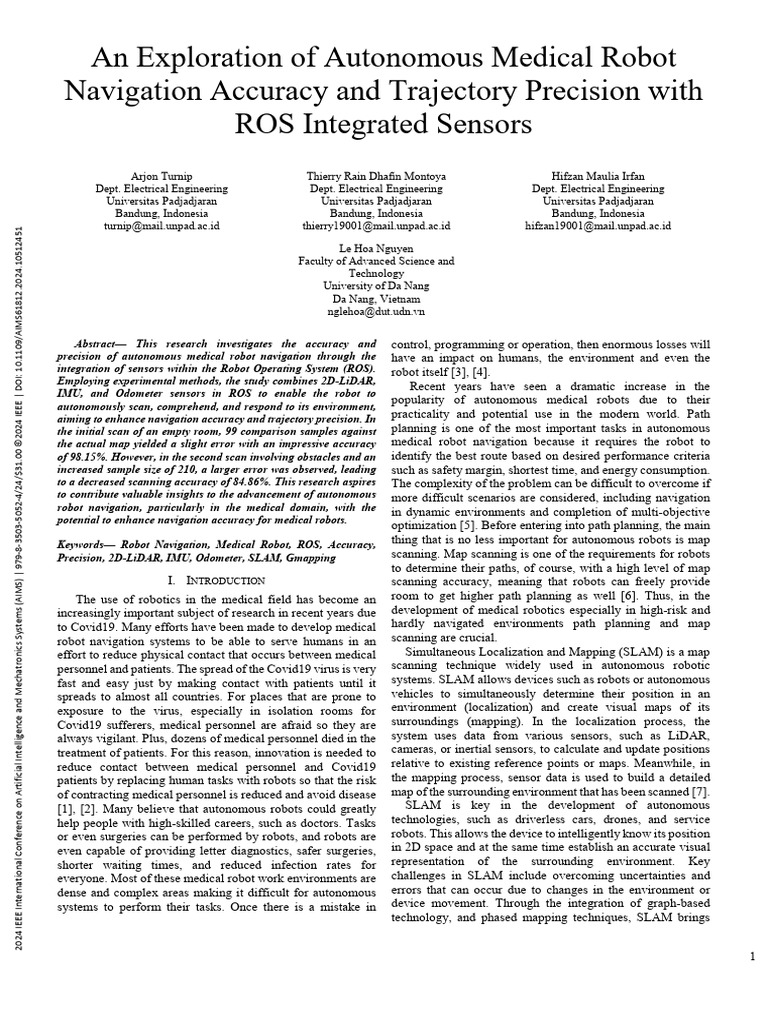 Autonomous Medical Robot Navigation | PDF | Lidar | Robot