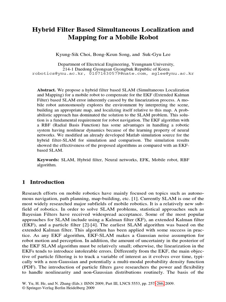 Hybrid Filter Based Simultaneous Localization and Mapping For A Mobile ...