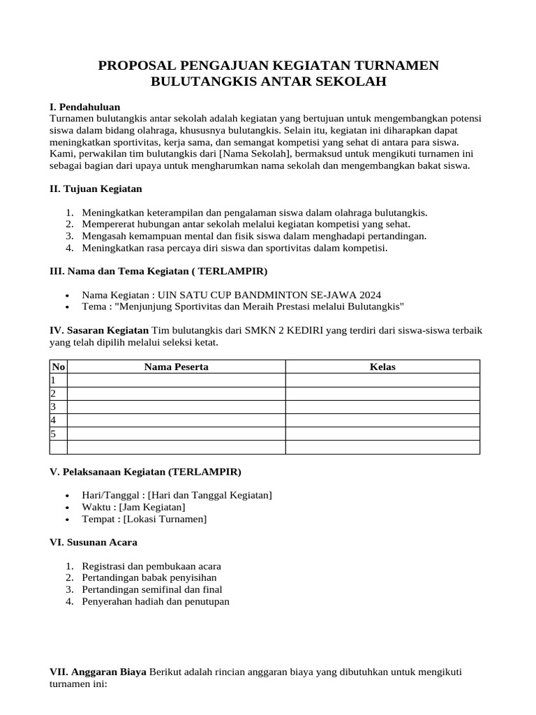 Proposal Pengajuan Event Turnamen Bulutangkis Antar Sekolah 3 | PDF