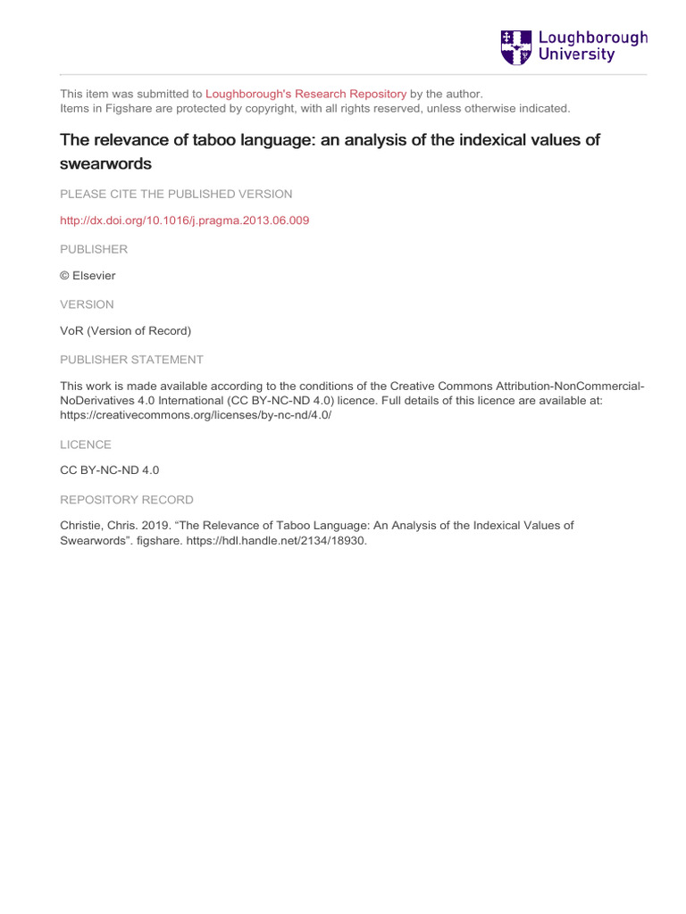 The Relevance of Taboo Language | PDF | Human Communication | Linguistics