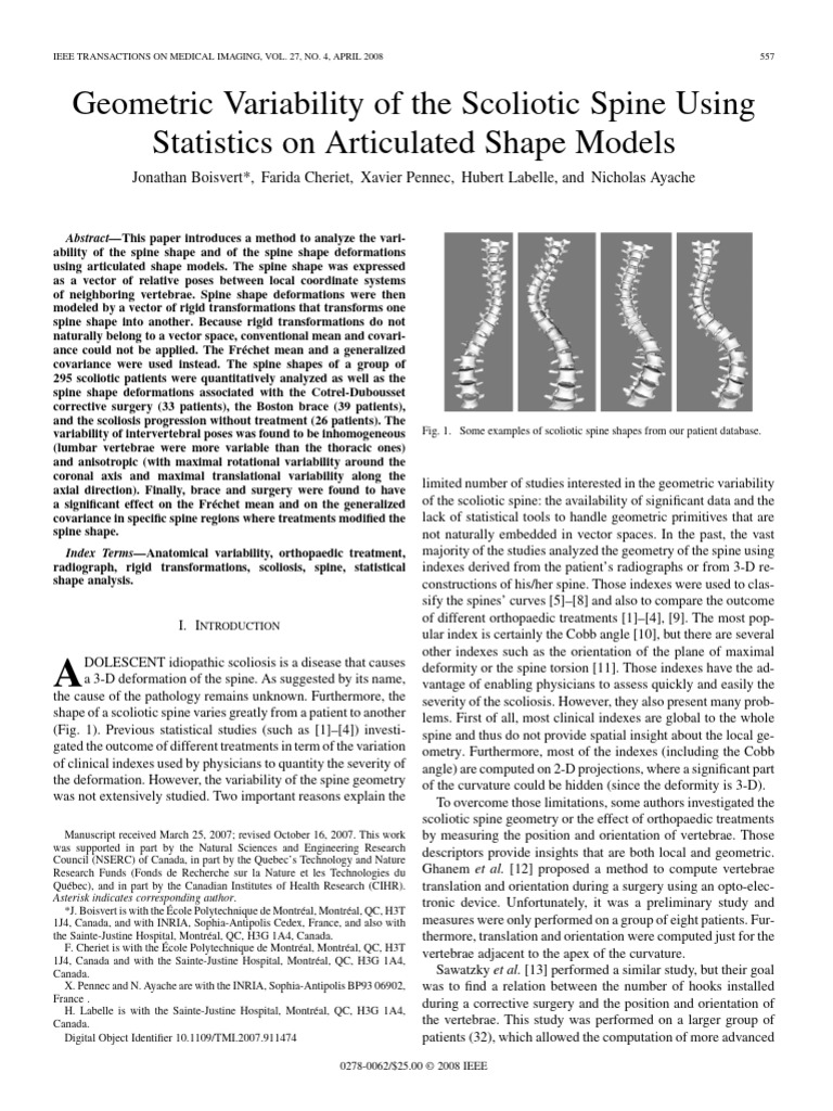 Geometric Variability of The Scoliotic Spine Using Statistics On Articulated Shape Models | PDF ...