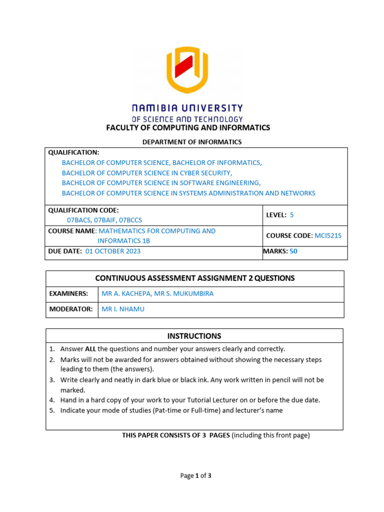 MCI 521S ASSIGNMENT 2 QUESTIONS MOD | PDF | Vertex (Graph Theory) | Algebra