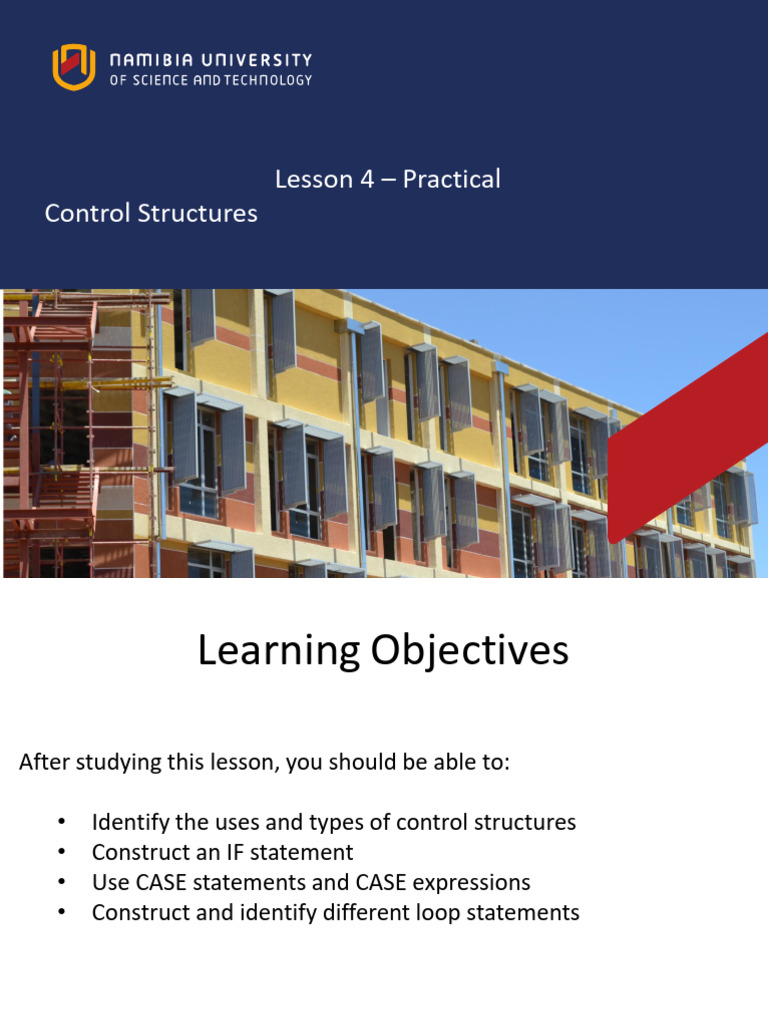 Lesson 4 - Control Structures - Practical | PDF Lesson 4 - Control Structures - Practical | PDF