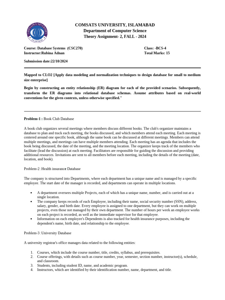 Updated-Theory Assignment-2 Fall-2024 | PDF | Databases | Relational Model