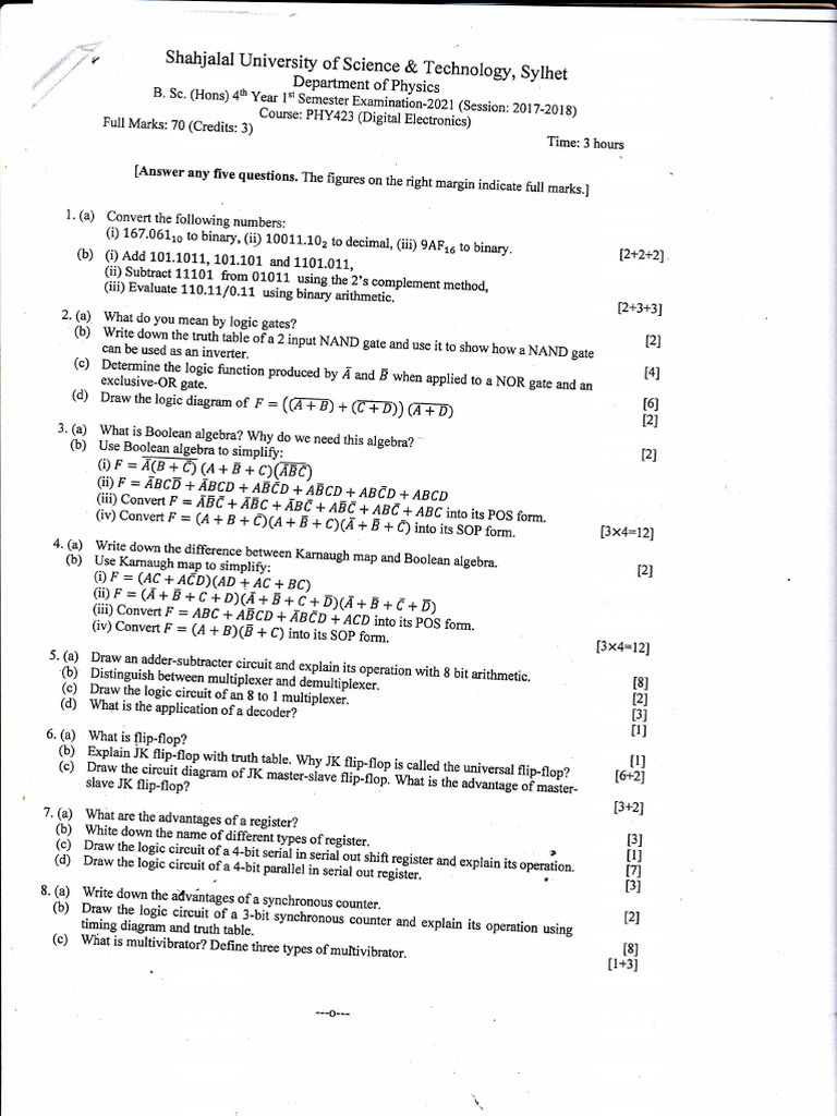 Digital Electronics Exam Questions | PDF | Arithmetic | Mathematics