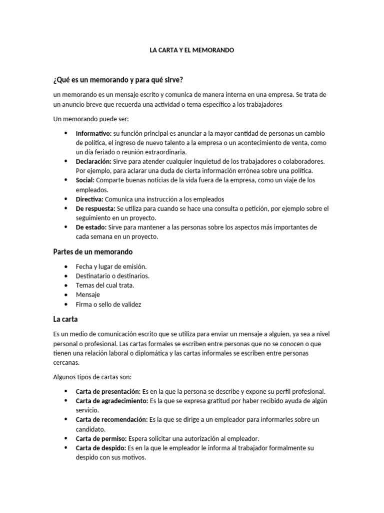 La Carta y El Memorando | PDF