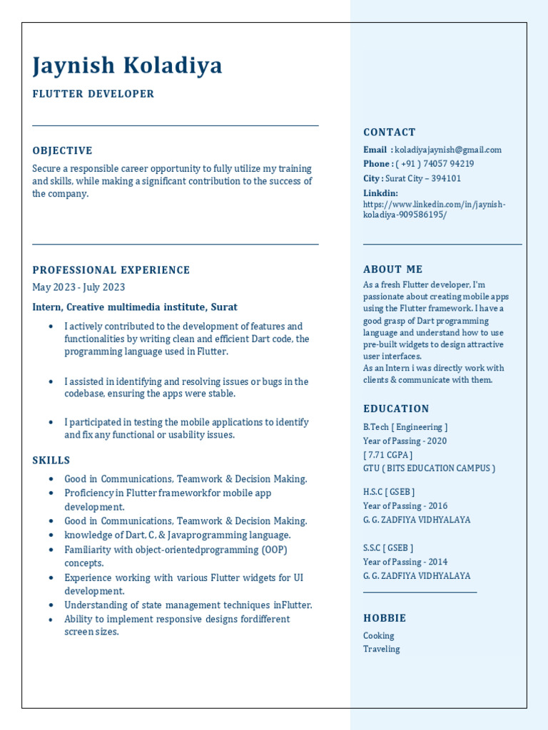 Jaynish Flutter Developer-Resume | PDF | Mobile App | Computer Science