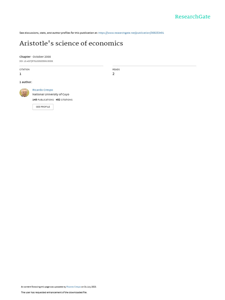Aristotles Science of Economics | PDF | Aristotle | Virtue