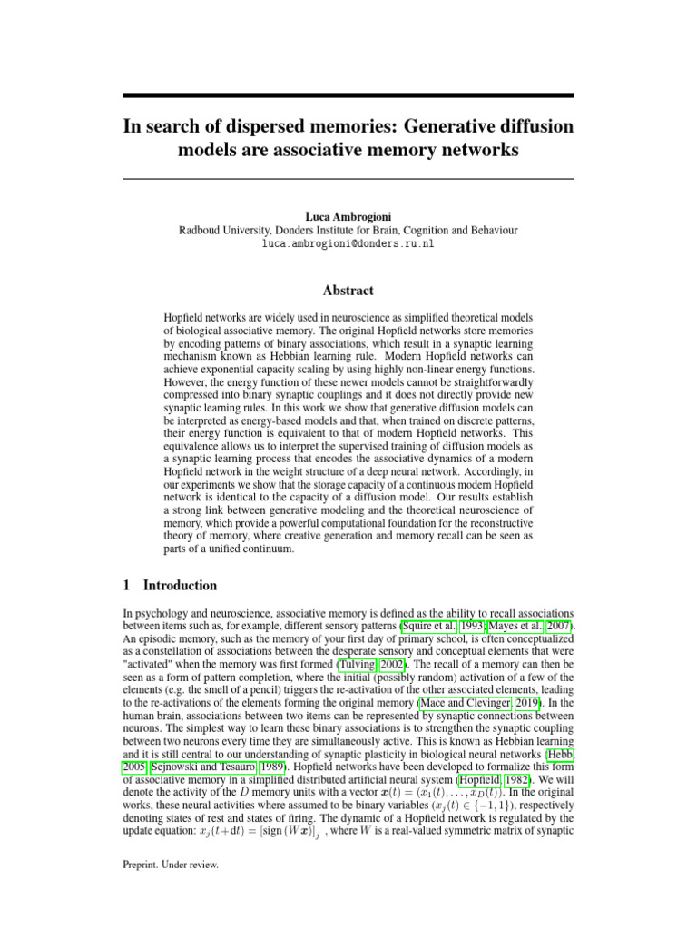 hopfield_diffusion | PDF | Memory | Computational Neuroscience