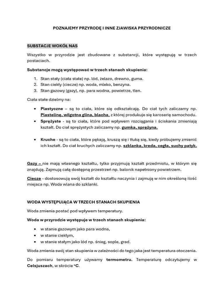 Przyroda Klasa 4 Dział 2. | PDF