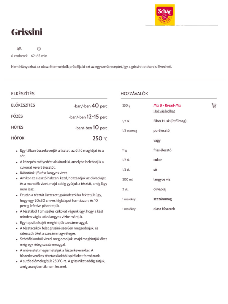 Gluténmentes Grissini Recept - Schär | PDF