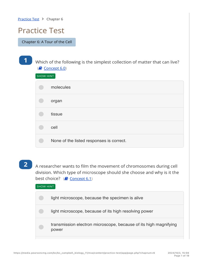 Practice Test - Chapter 6 - Urry Et Al., Campbell Biology, 11-E | PDF ...