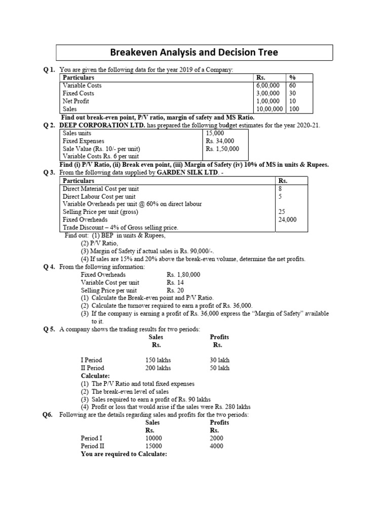 Breakeven Analysis and Decision Tree Questions | PDF | Financial Accounting | Management Accounting