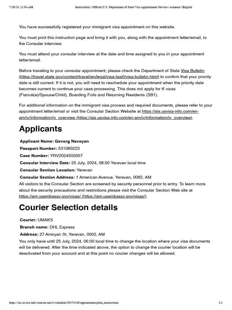 Immigrant Visa Appointment Instructions | PDF | Travel Visa | Immigration
