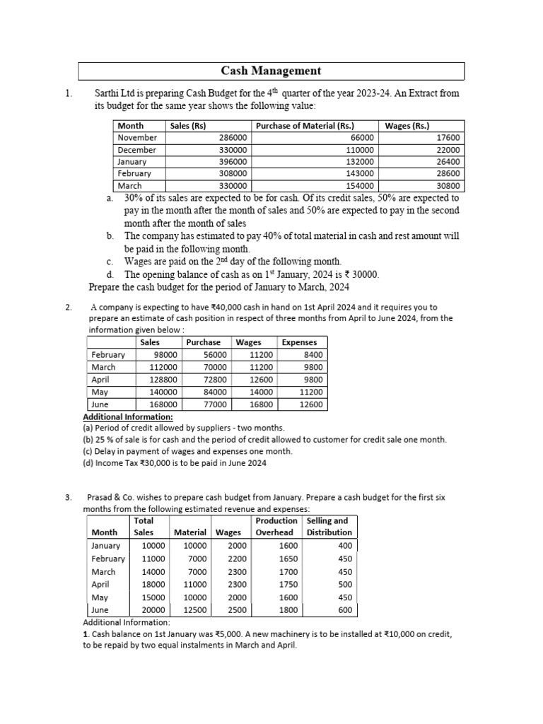 Cash Management Quesions | PDF | Dividend | Credit Cash Management Quesions | PDF | Dividend | Credit